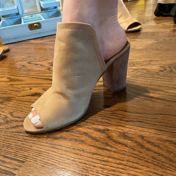 Sbicca | Shoes | Tan Peeptoe Block Heels | Poshmark
